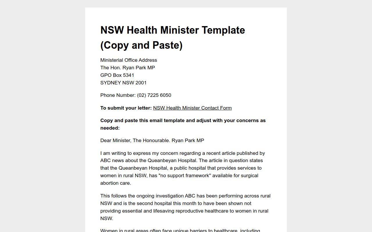 Email Template NSW Health